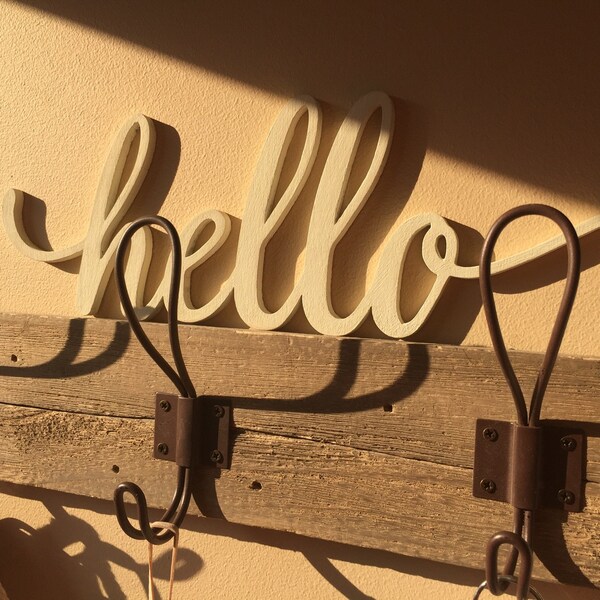 Hello Script Wood Sign -wood Sign Art, Wooden Hello, Hello Sign, Laser ...