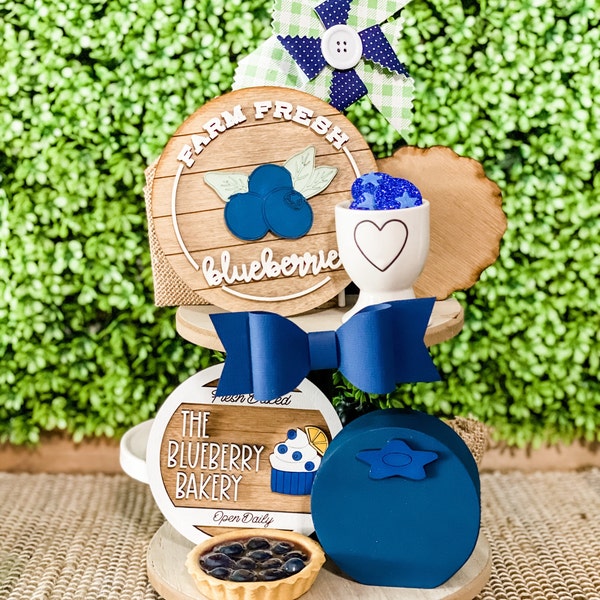 Blueberry Decor, Wood Blueberry, Summer Decor, Tiered Tray Decor ...