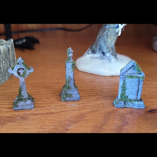 Set of 3 Handmade Miniature Gravestones, Spooky Tiny Headstones, Very ...