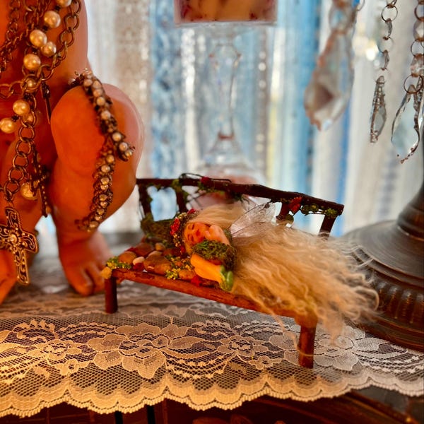 Miniature Fairy Working Table With Lamp and Chair Made From Stone, Wood ...