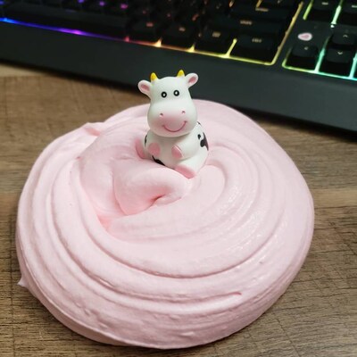 Strawberry Cow Butter Slime, Scented Slime, Pink Cow Slime Charm ...