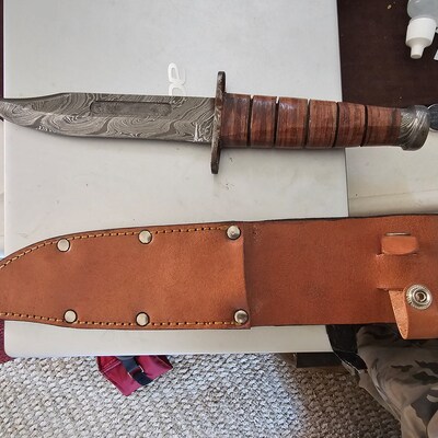 Damascus Kabar Knife With Sheath Custom Handmade Damascus Bowie Knife ...