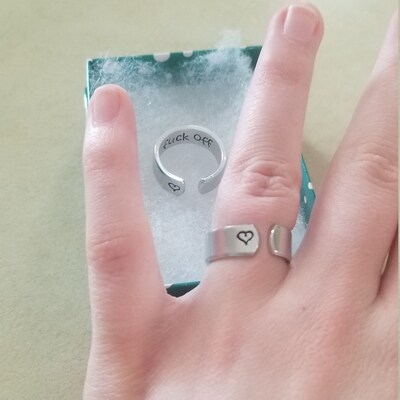 Hidden Swear Word, Adjustable Aluminum Metal Stamped Ring, Creep Ring ...