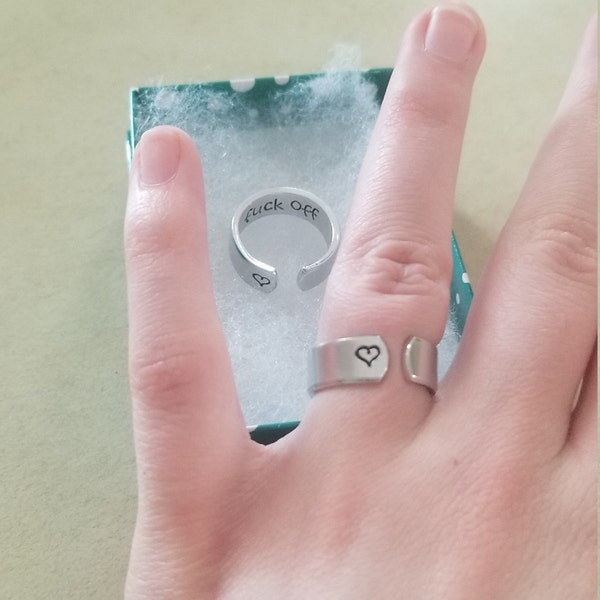 Hidden Swear Word, Adjustable Aluminum Metal Stamped Ring, Creep Ring ...