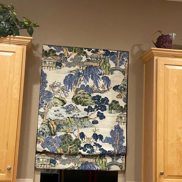 Thibaut Mitford Roman Shade Shown in Green and White - Etsy