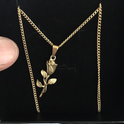 18k Gold Rose Pendant Chain Mens Rose Necklace Gold Rose Pendant ...