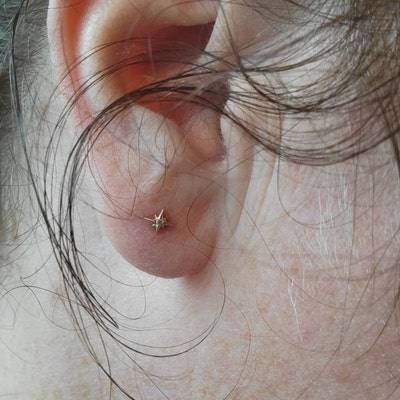 14k Solid Gold Starburst Stud Earring Tiny Star Cartilage Earring ...