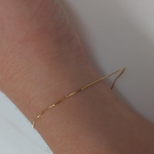 10k Solid Gold Box Chain Bracelet, Box Gold Chain Bracelet, Dainty Gold ...