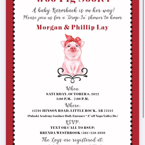 Arkansas Razorbacks First Birthday Party Invitation, Razorback Birthday ...