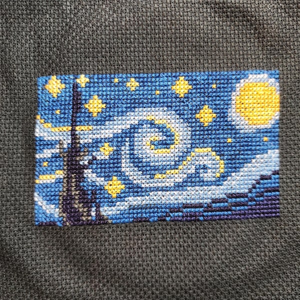 Mini ART Cross Stitch Pattern, the Starry Night, Famous Painting Small ...