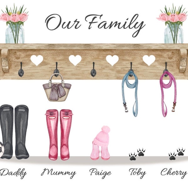 Our Family Print, Personalised Welly Boot Print, Custom Family ...