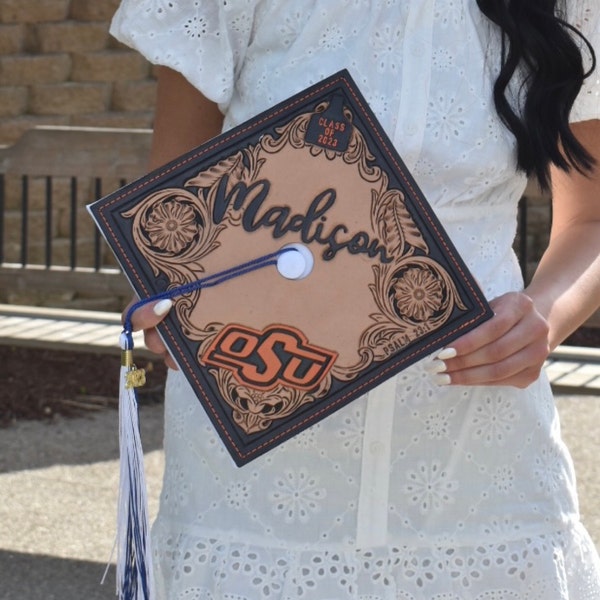 GRAD CAP (custom Carved Leather Mortarboard Cover) - Etsy