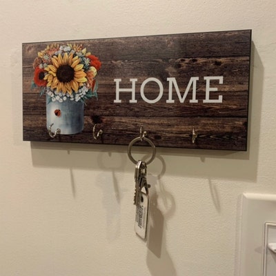 Modern Farmhouse Key Holder for Wall, Personalized Rustic Key Rack ...