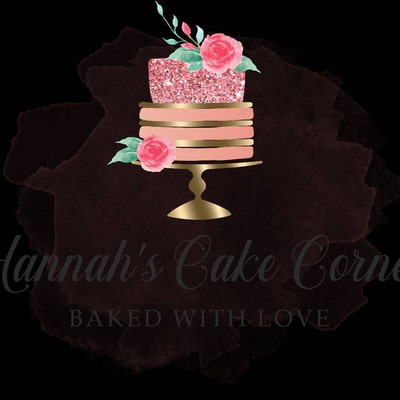 Cake Logo Kit Logo Set Floral Watercolor Cake Logo Rose Gold Cake Logo ...