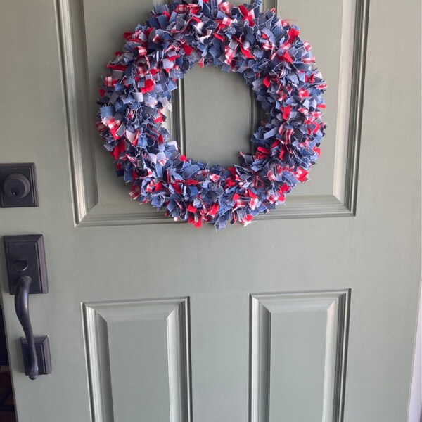 Rag Wreath of Recycled Denim, Fabulous, Fluffy, Earth Friendly Wreath ...