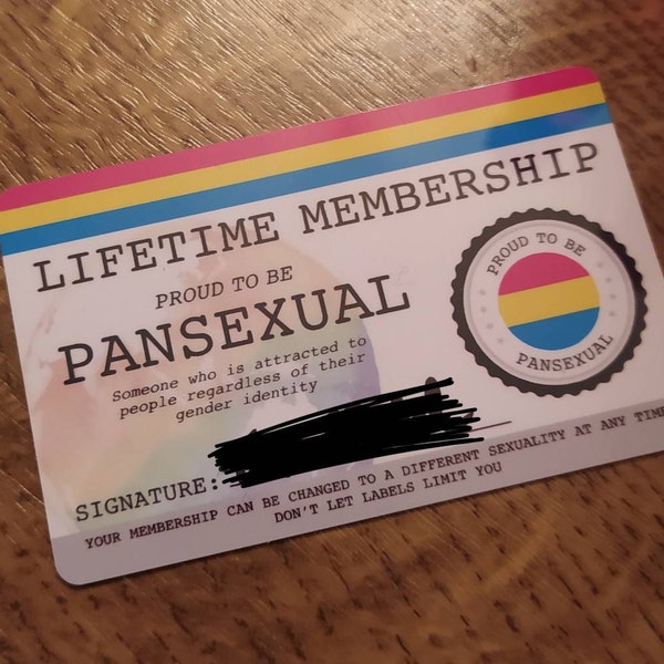 PANSEXUAL Lifetime Membership Card - Gay Pride Card - LGBT Identity ...