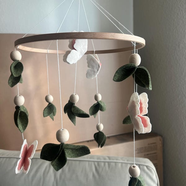 Flowers Baby Mobile, Butterfly Crib Mobile, Green Floral Baby Mobile ...