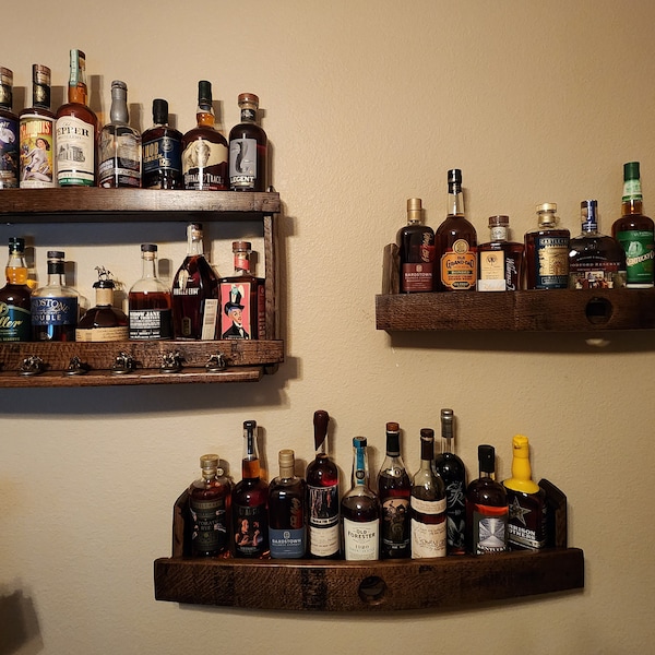 Blantons Whiskey Barrel Display Shelf for Unique Home Bar Bottles and ...