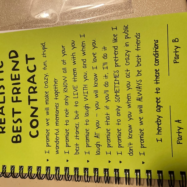 Realistic Best Friend Contract - 5 X 7 Journal - Etsy