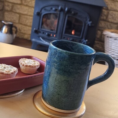 Ceramic Hug Mug, Cobalt Blue, Handmade Pottery Coffee Cup, Wheel Thrown ...