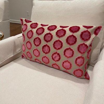 Manuel Canovas Tiana Rose / Orange Glamorous Designer Cut Velvet Cushion Cover Handmade Throw ...