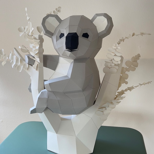 Koala 3d Paper Craft SVG and PDF, 3d Paper Craft Koala, Low Poly 3d ...