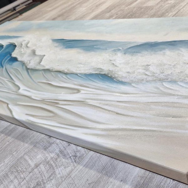 Blue Ocean Textured Canvas Art Acrylic Ocean Painting White Textured ...