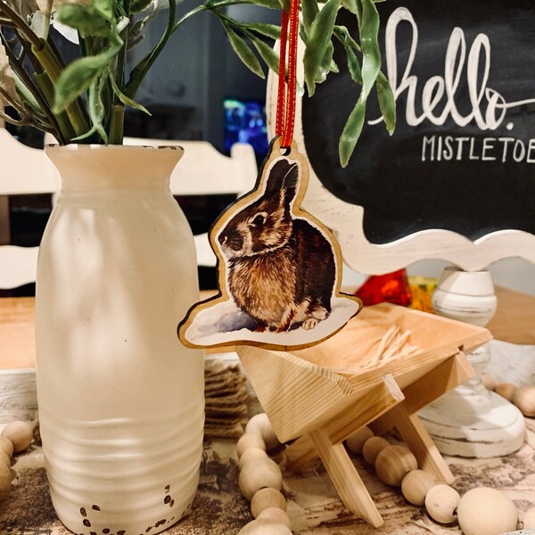 Bunny Rabbit, Christmas, Wood Tree Ornament, Handmade, Christmas ...