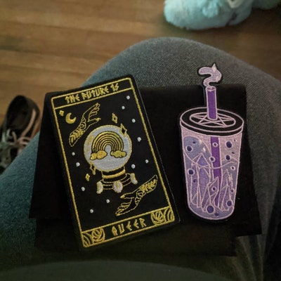 Witch Boba Patch 5 Iron on Embroidered Patch Bubble Tea Crystal Pentacle Pentagram Witchcraft ...