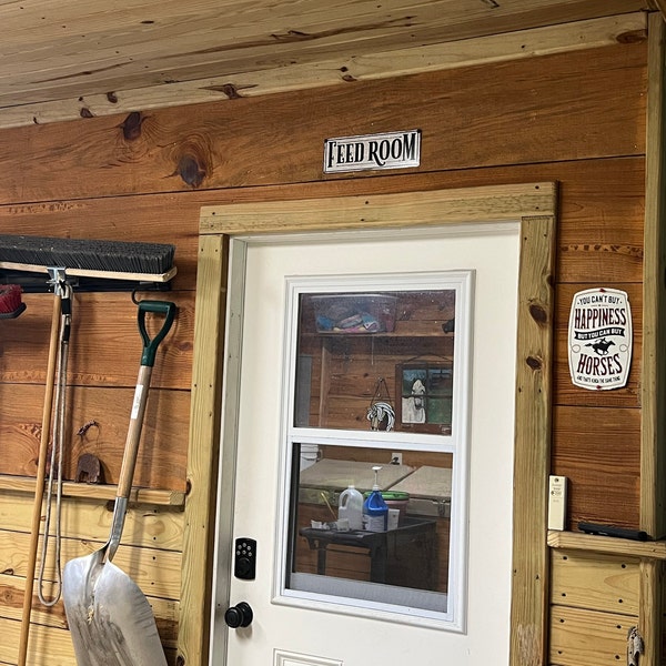 Feed Room Metal Sign - Distressed White Rustic Looking - Color Imprint ...