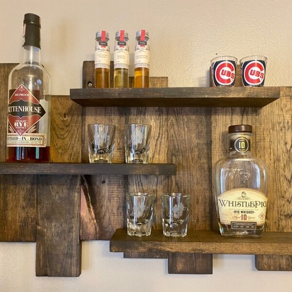 Distressed Wood Bar Shelf Wall Mount Decor Handmade - Etsy