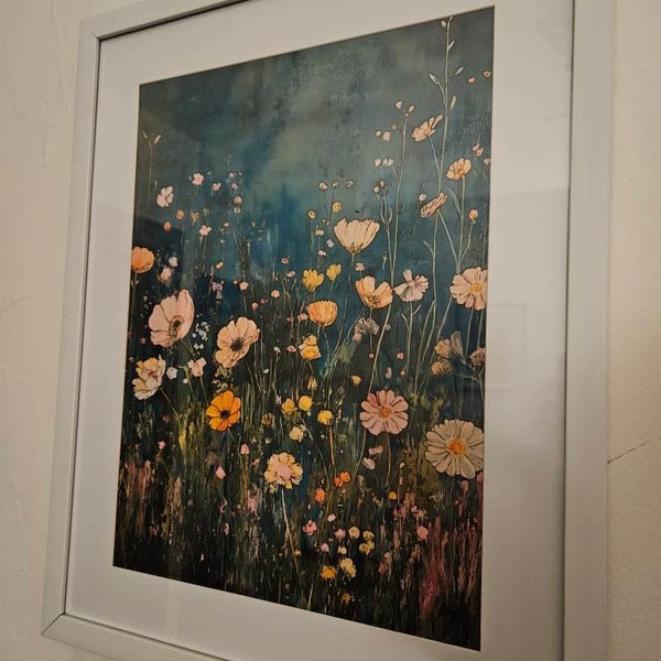 Wildflower Field Framed Wall Art, Vintage Botanical Sign, Floral Decor ...