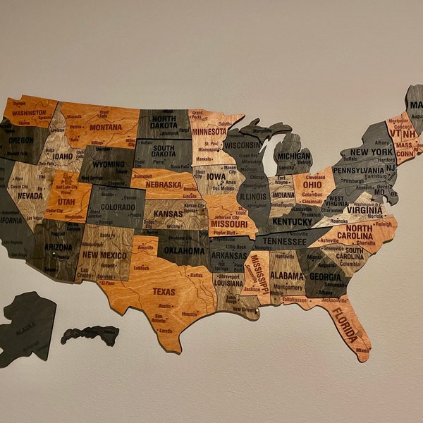 USA Push Pin Map Travel Gift - Wood US Travel Map Pin Board - United ...