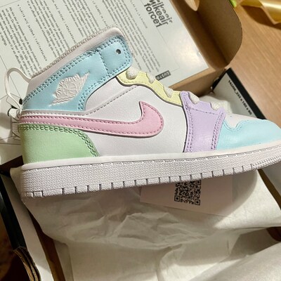 Custom Air Jordan 1 Mid, Rainbow Pastel Colors, Lilac, Pink, Blue ...