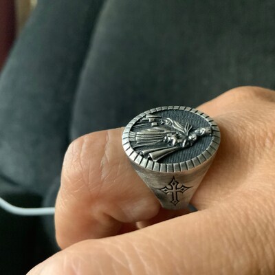 Christian Virgen Del Carmen Silver Ring for Men, Religious Holy Mother ...