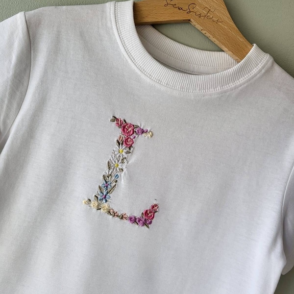 Machine Embroidery LETTER L Uppercase 97mm / 3.85" Tall Dainty Floral ...
