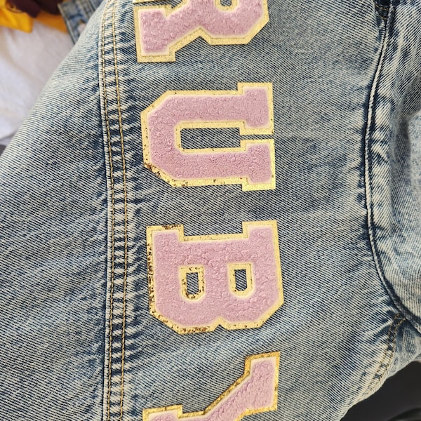 Beige Pink Letter Alphabet Patches Varsity Initial Patch embroidered ...