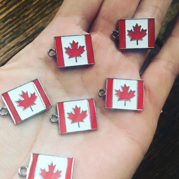 Canadian Flag Charm Metal Jewelry Red and White Enamel Charms Pendant ...