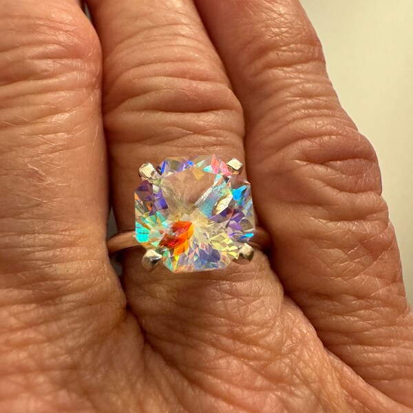 Magical Mystic Topaz Ring, Portuguese Cut, 8×8 MM 925 Sterling Silver ...