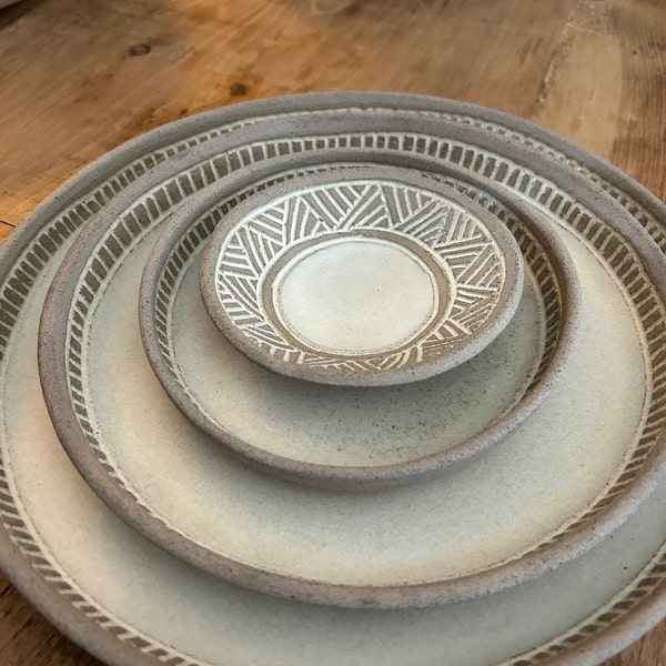 Ceramic Serving Dish Set, Modern Ceramic Dinnerware Set, Beige and ...
