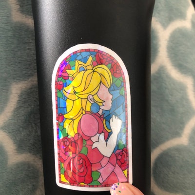 Princess Peach Stained Glass Window Holographic Sticker - Etsy