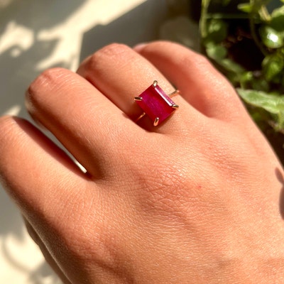 Emerald Cut Ruby Ring, Raw Ruby Ring in Sterling Silver, Ruby ...