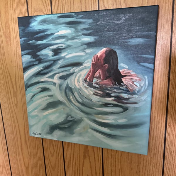 Swimmer Painting Swimming Pool Original Art Figurative Underwater ...