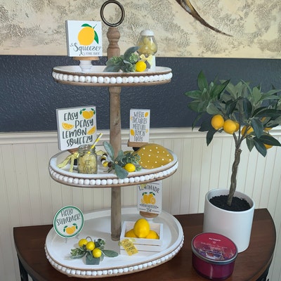 Target Mini Bar Cart Decor, Lemon Decor, Lemon Tiered Tray Decor ...