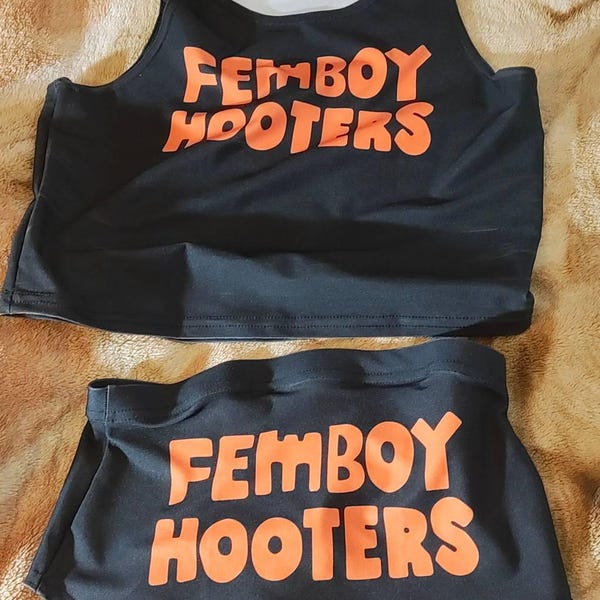 FEMBOY HOOTERS - Hooters LOGO Crop Top and Cheeky Shorts Set - Printed ...