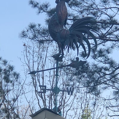 HUGE Handcrafted 3 Dimensional Crowing ROOSTER Weather Vane Copper ...