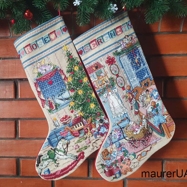 Christmas Stocking PDF Pattern Cross Stitch Embroidery Christmas ...