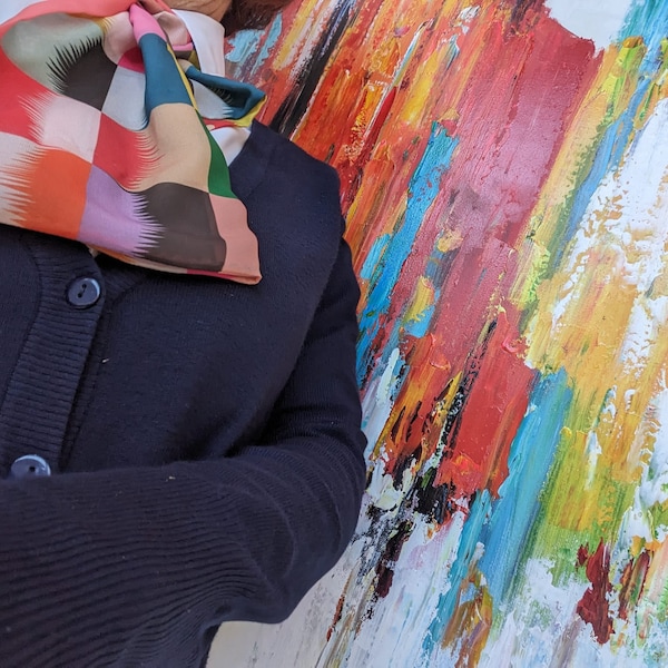 Green and Pink Patterned Triangle Bandana Scarf, Ascot Neckerchief ...