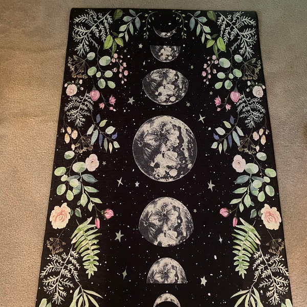 Moonlit Garden Area Rug Moon Carpet Lunar Eclipse Starry Night Vines ...