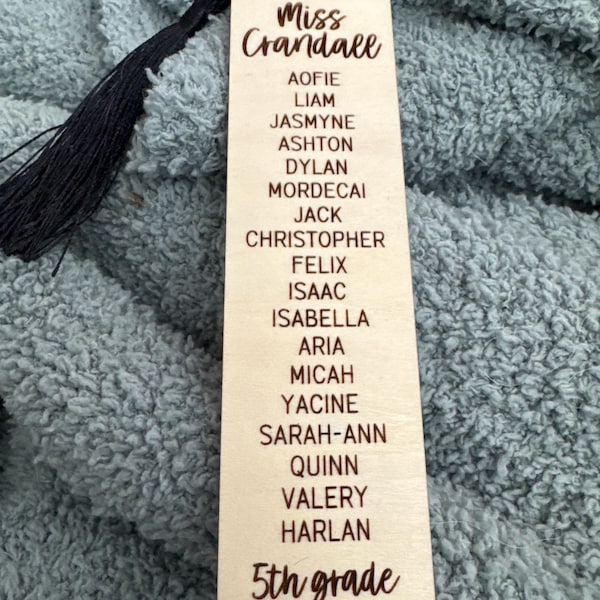 Personalized Teacher Bookmark, Class List, Engraved Wood or Acrylic - Etsy